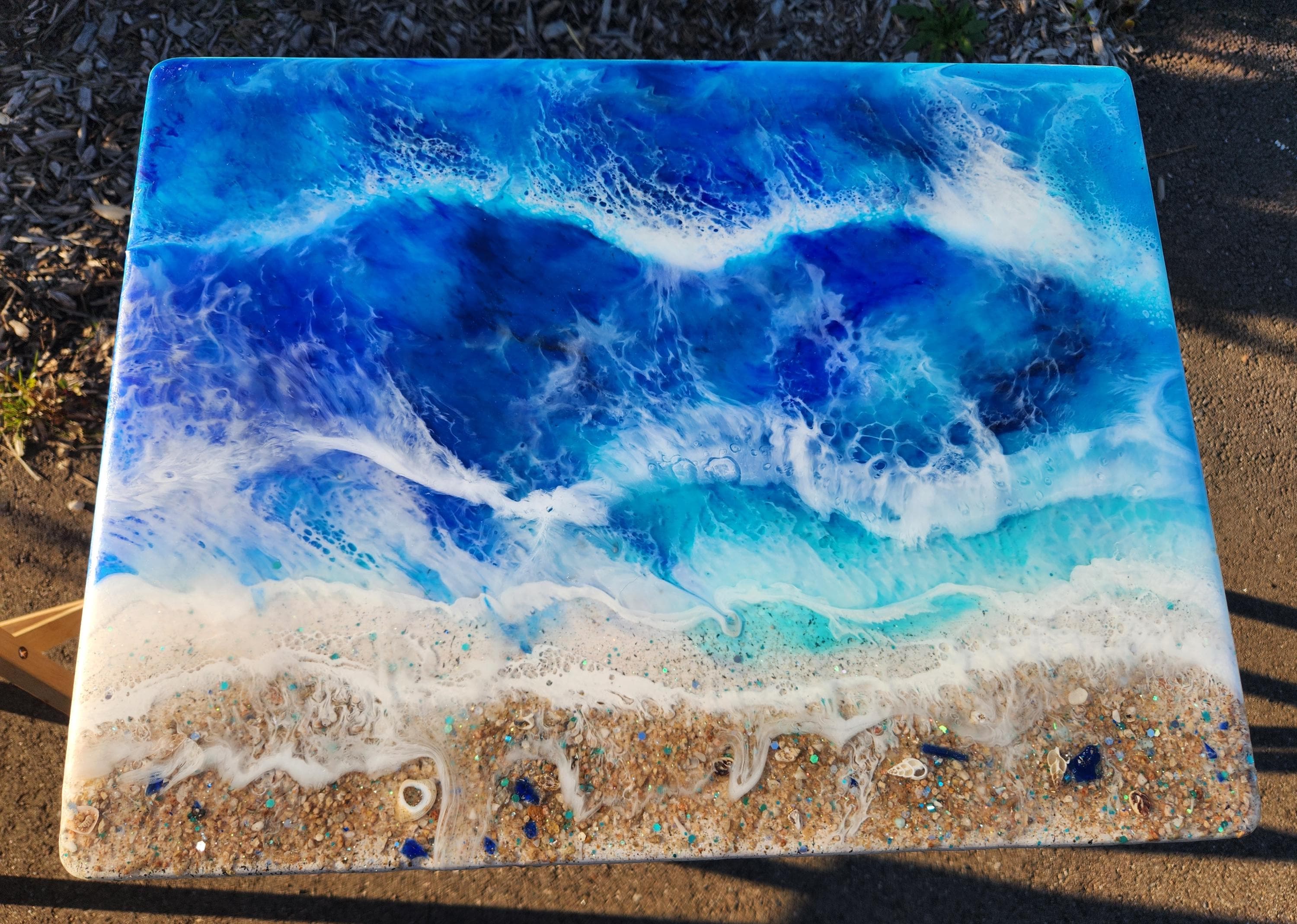 Handmade Ocean Resin Foldable Tray Table – Coastal Decor TV Tray ...