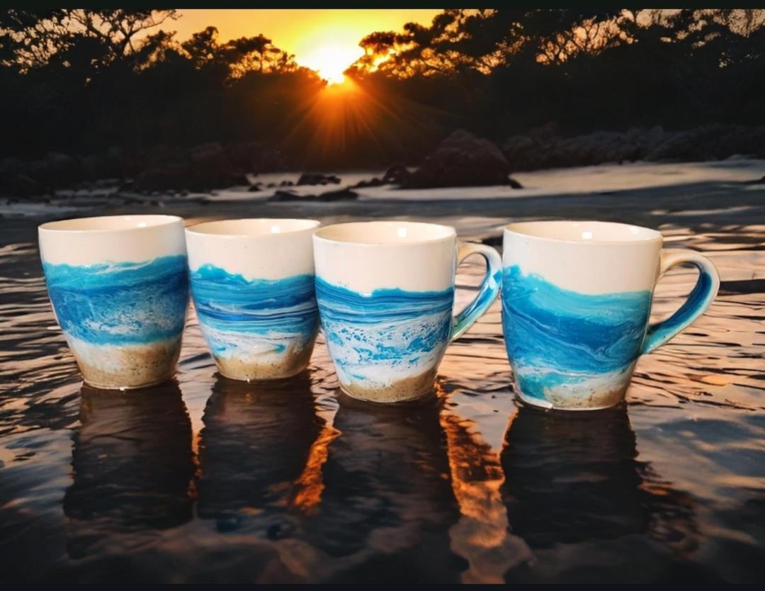 Each Ocean Wave Coffee Mug - Handmade Resin-style Seaside Cup - Coastal ...