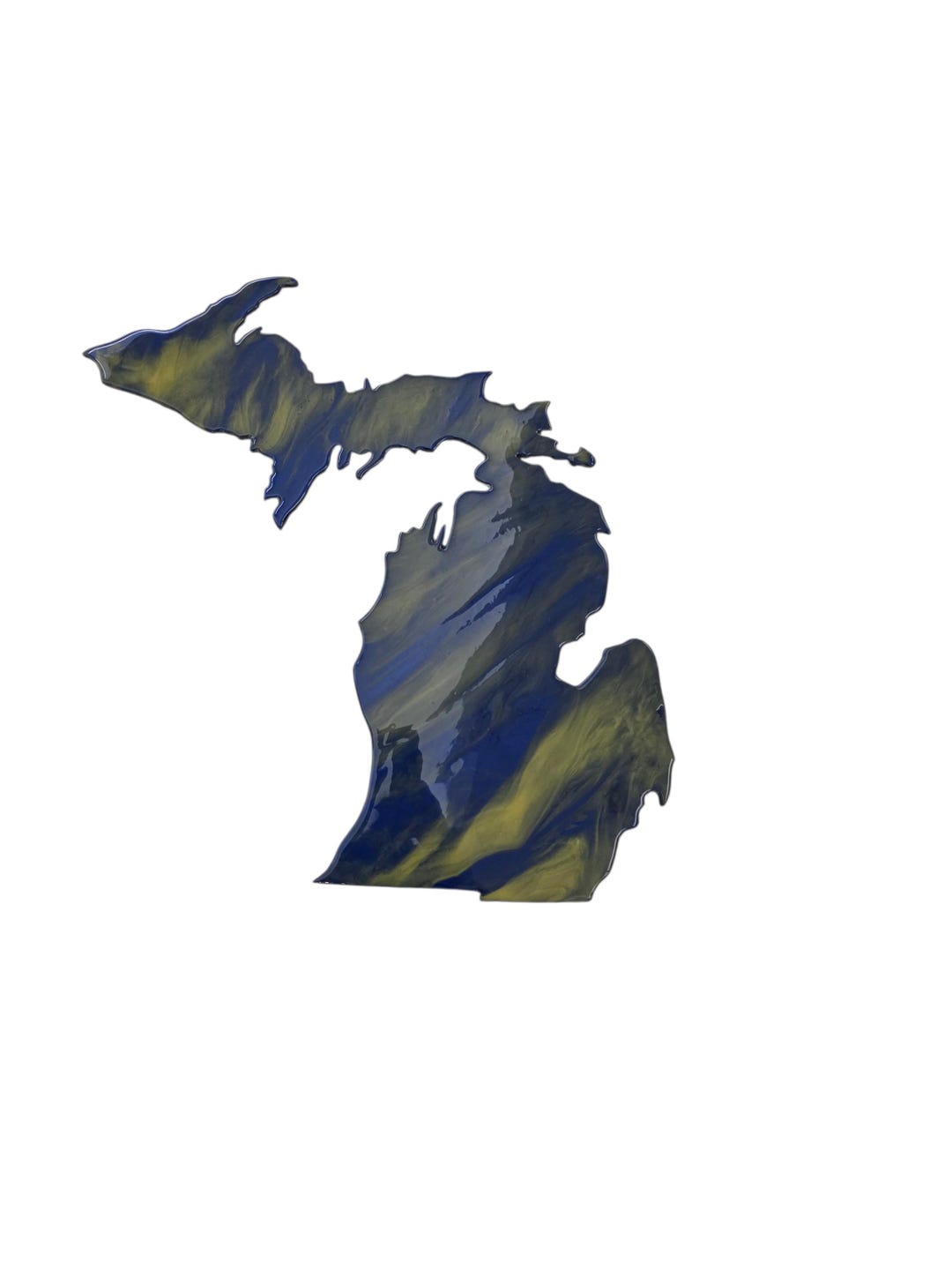 24″ Michigan Wall Art | Handmade Epoxy Resin State Art | Blue & Gold ...