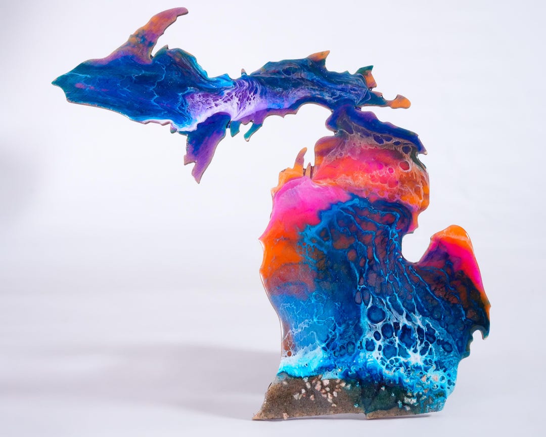 Michigan Sunset Epoxy Wall Art – Handmade Resin Decor With Petoskey ...