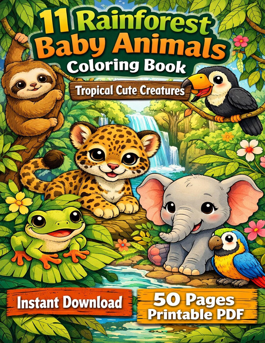Rainforest Animals Coloring Book – 50 Pages for Toddlers (PDF Pattern ...