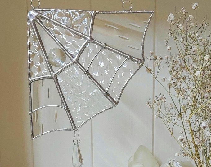 Cobweb With Spider, Window Decoration, Clear Stained Glass, Halloween ...