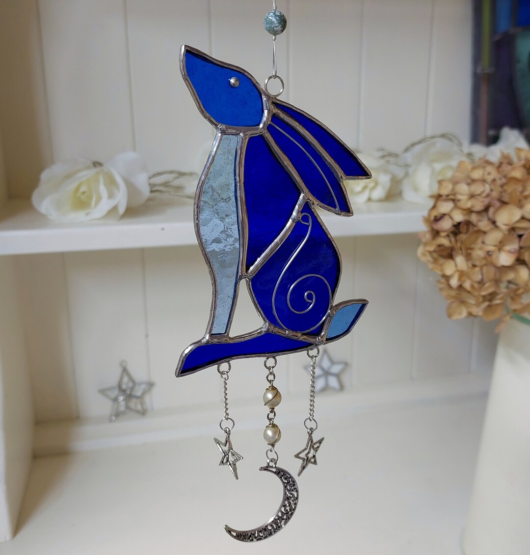 Stained Glass Moongazing Hare. Mystical Blue Hare. Suncatcher. - Etsy