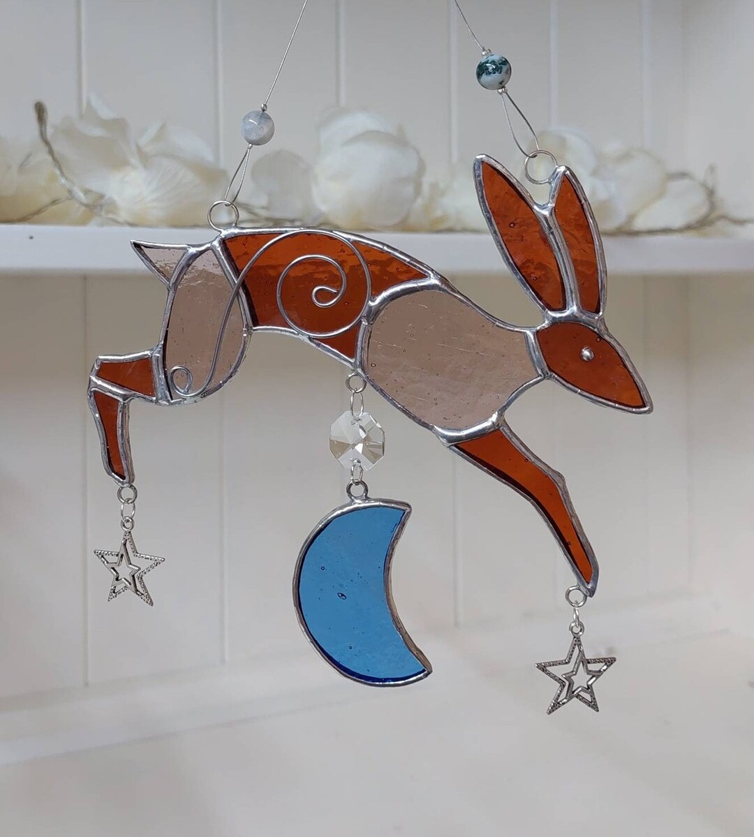 Stained Glass Hare. Hare Suncatcher. Leaping Hare Suncatcher. Mystical ...