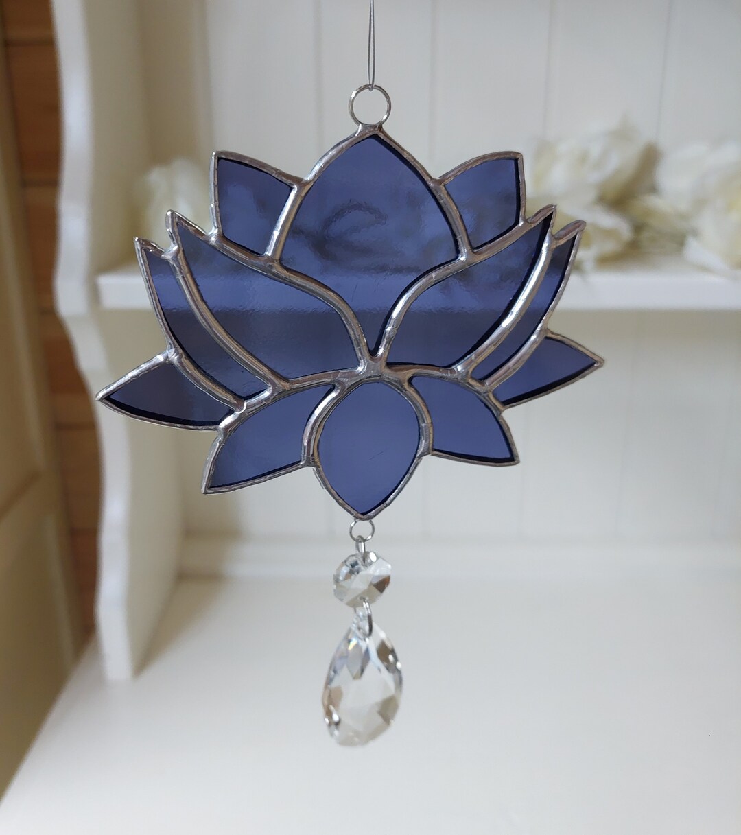 Stained Glass Lotus Flower. Lotus Flower With Large Tear Drop Crystal ...