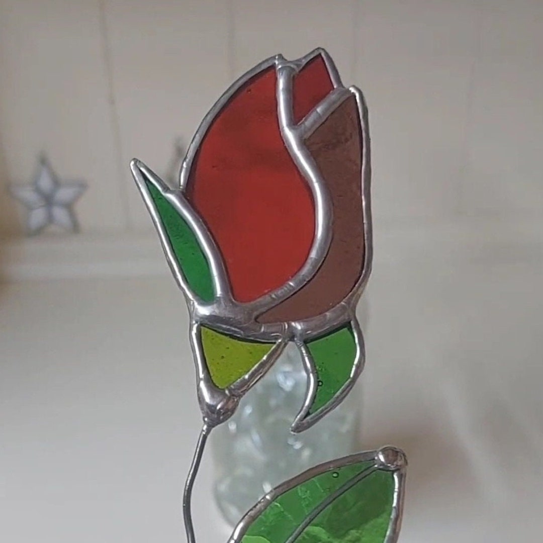 Stained Glass Rose. Red Rose. Rose Bud. Valentine Gift. Mothers Day ...