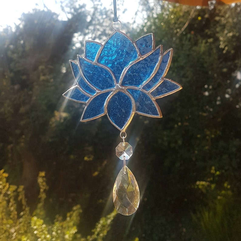 Stained Glass Lotus Flower With Tear Drop Crystal. Lotus - Etsy