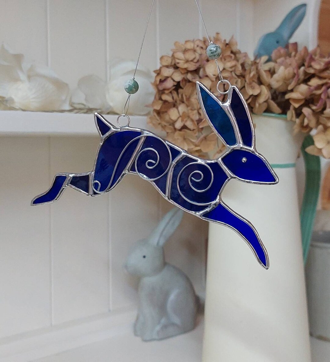 Stained Glass Leaping Hare. Mystical Hare. Suncatcher. Wall Hanging ...