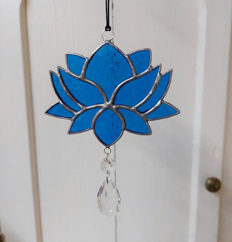 Stained Glass Lotus Flower With Tear Drop Crystal. Lotus - Etsy