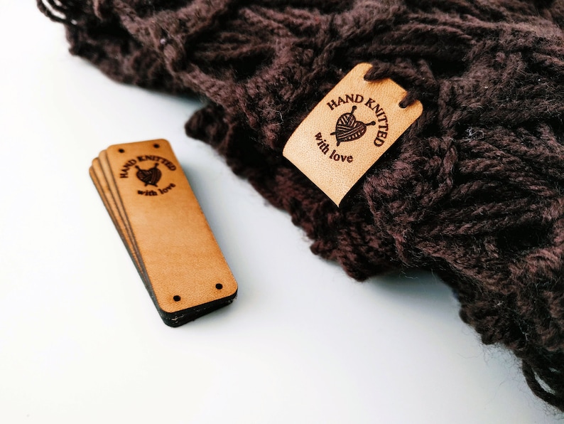 Folding Leather Label Pack - Hand Knitted With Love - O3 - Customizable ...