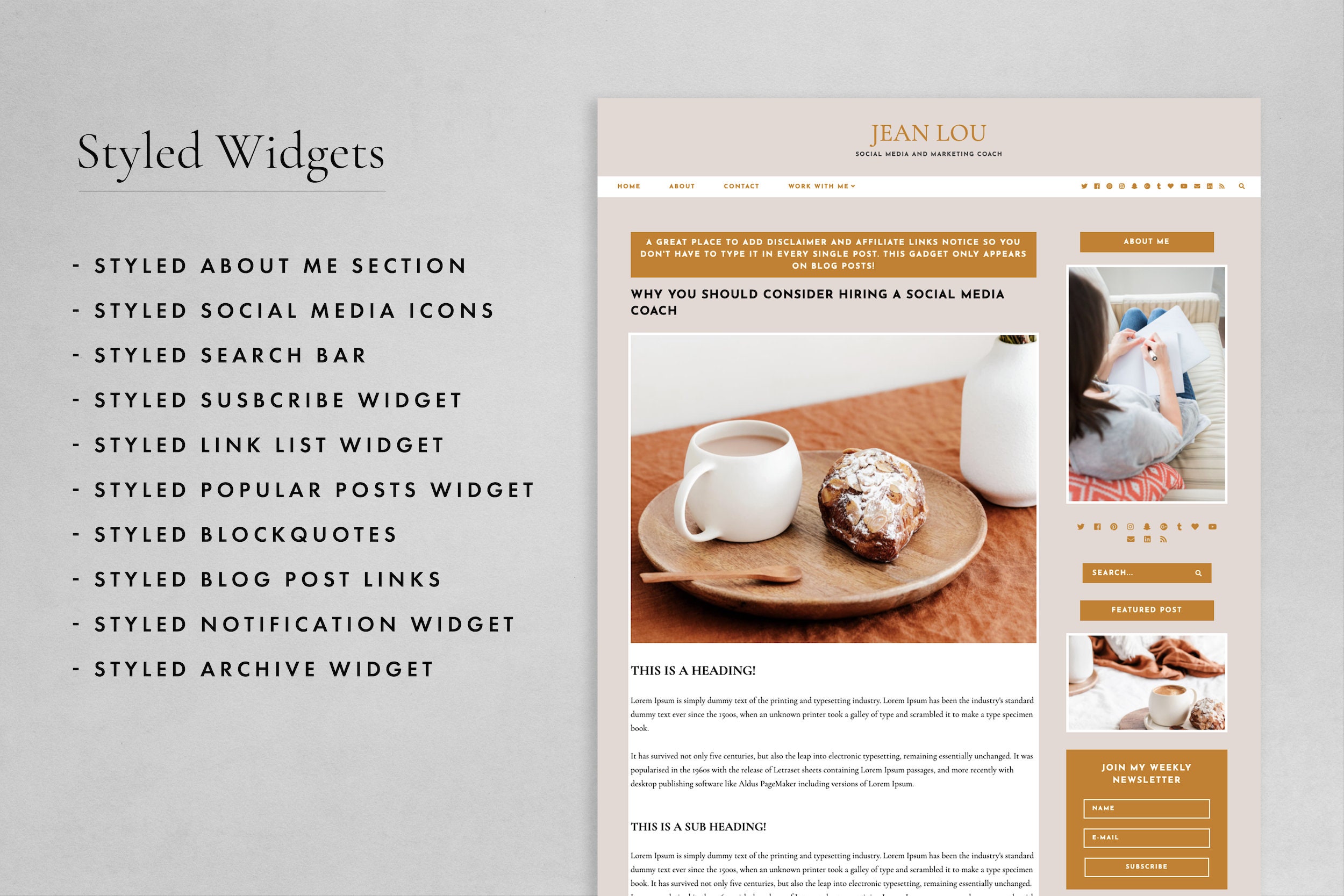 Premade Blogger Template (theme) - Jean Lou - Etsy
