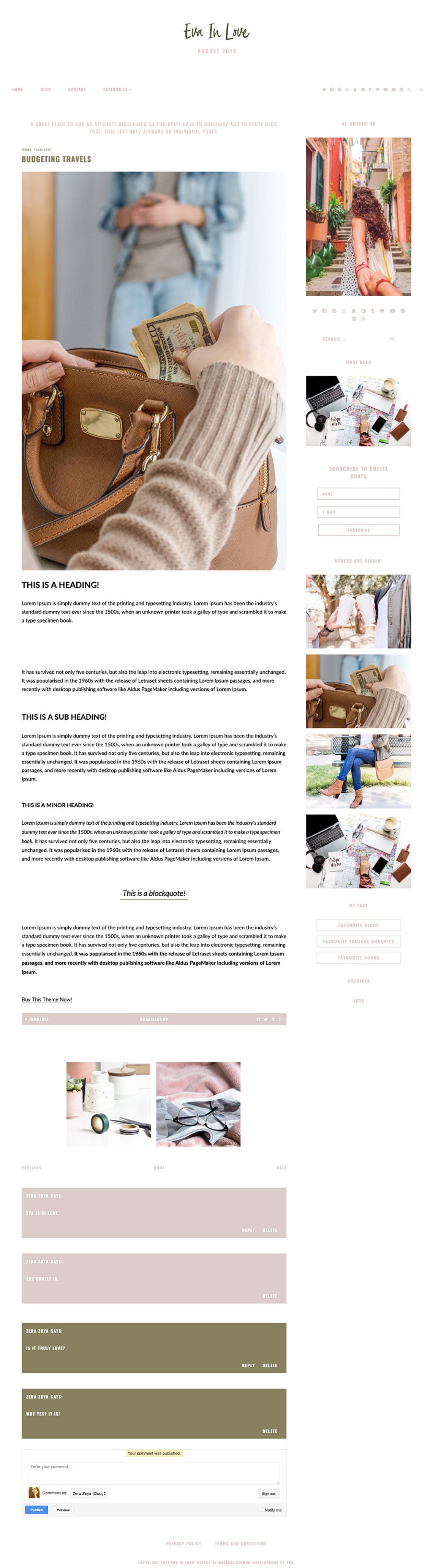 Premade Blogger Theme Eva in Love - Etsy