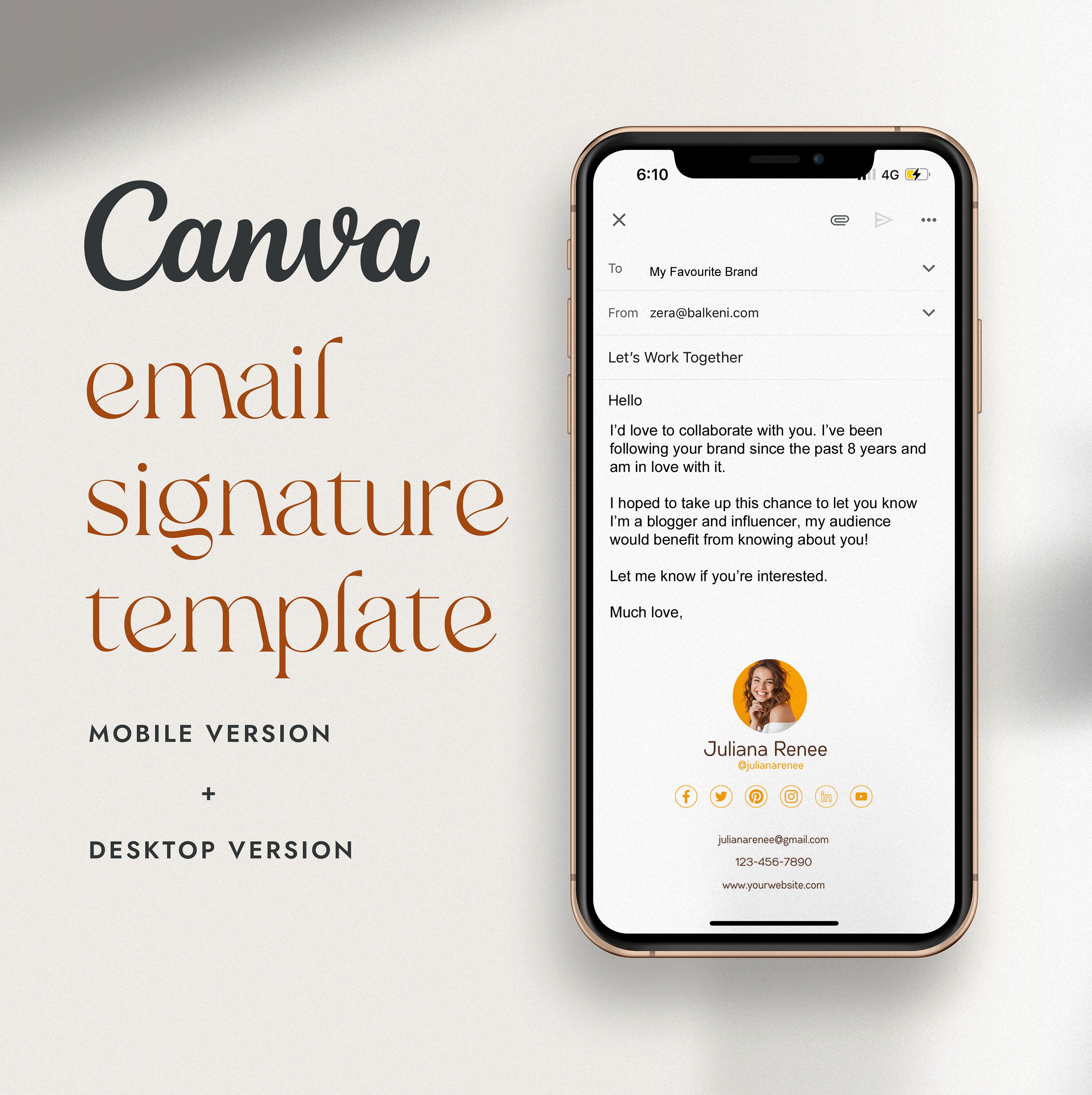 Email Signature Canva Template, Gmail Email Signature, Modern Email ...