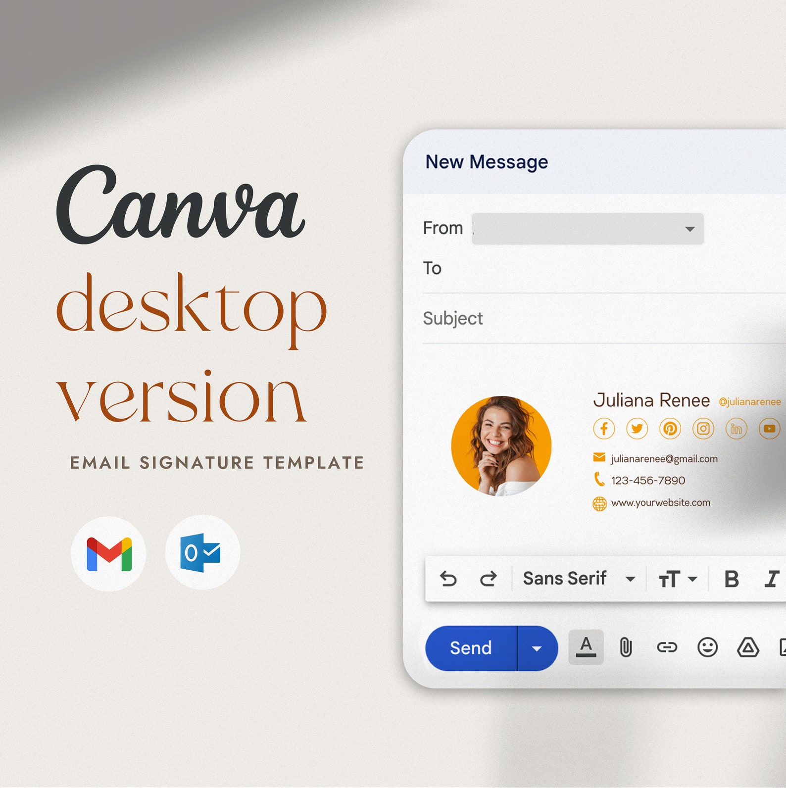 Email Signature Canva Template, Gmail Email Signature, Modern Email ...