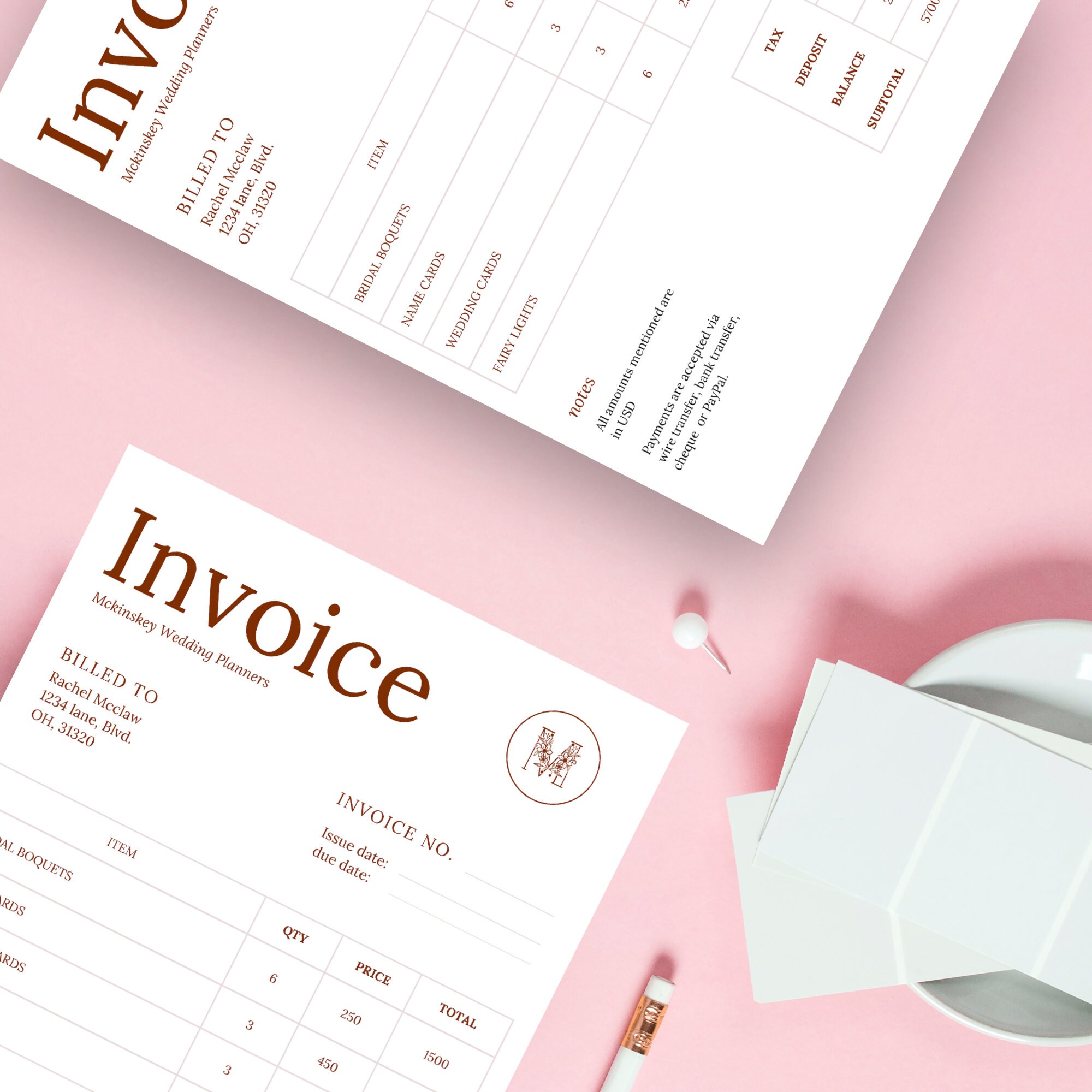 Invoice Template for Wedding Planners Event Planners Editable Invoice ...