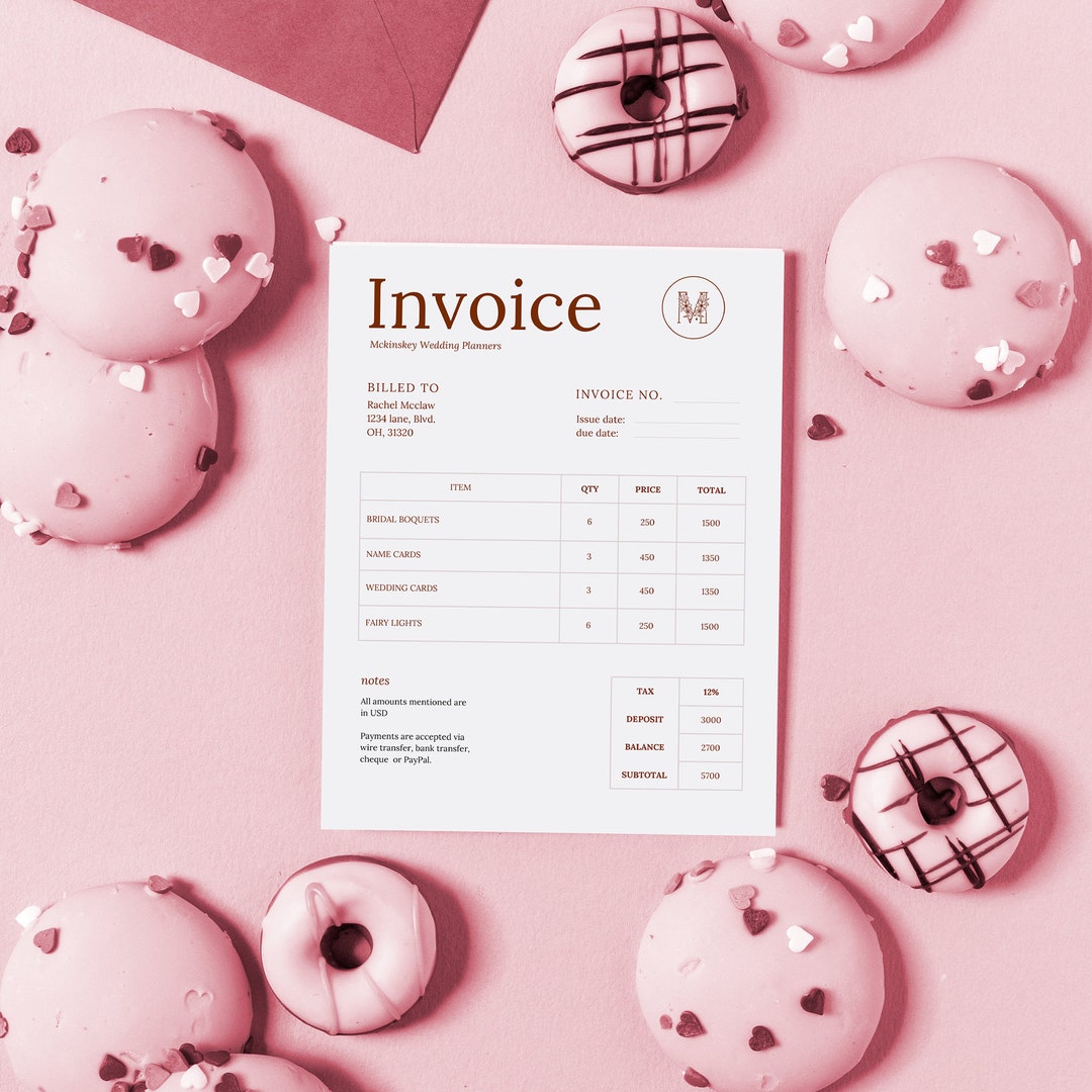 Invoice Template for Wedding Planners Event Planners Editable Invoice ...