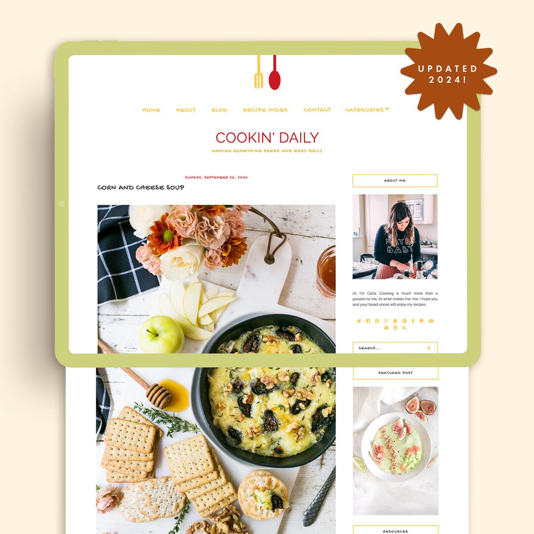 Responsive Blogger Theme: Premade Food Blog Template (digital Download ...