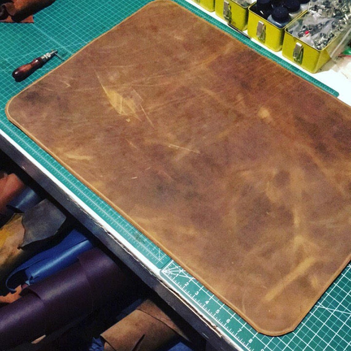 Full Grain Leather Desk Pad. Lined Small 24 X 18 - Etsy