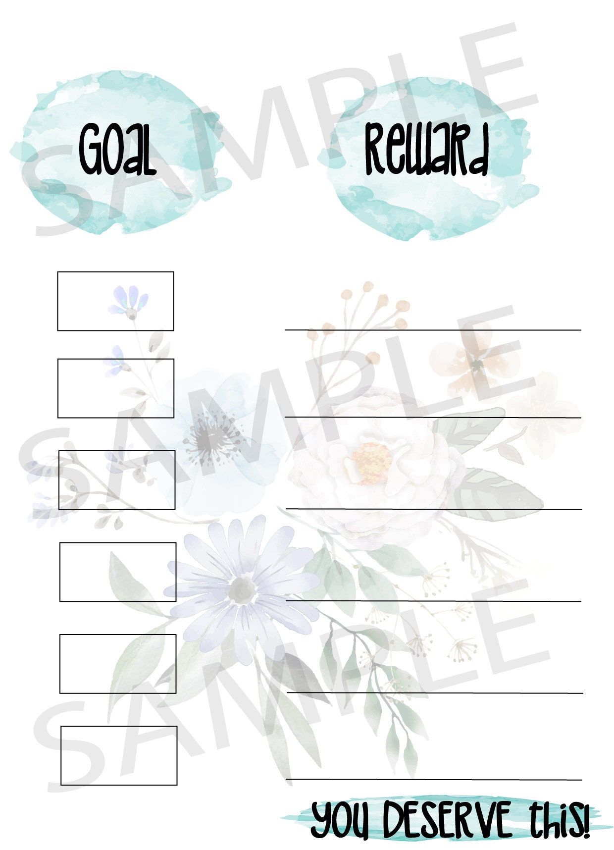 Goal Reward Sheet - Digital Download - Etsy