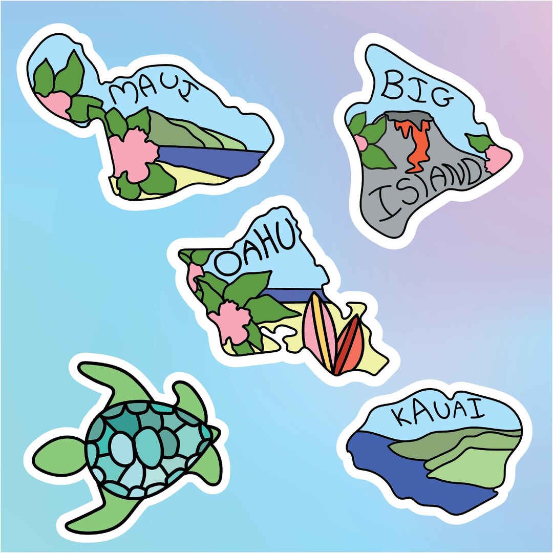 Custom Hawaii Sticker Pack, Hawaii Sticker Pack, Laptop Decals, Hawaii ...