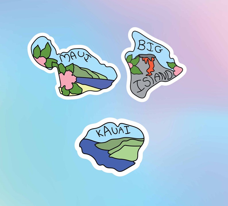 Hawaiian Islands Sticker Pack, Maui Vinyl Sticker, Big Island Vinyl ...