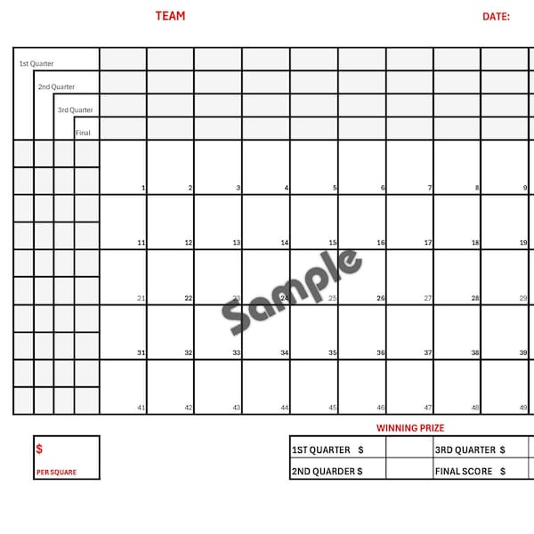 Printable Football Squares - Etsy