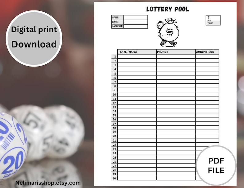 Digital Printable Lottery Pool, PDF FILE, Instant Download - Etsy