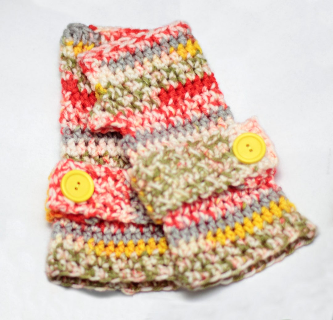 Colorful Crochet Fingerless Gloves: Texting Mittens With Button - Etsy