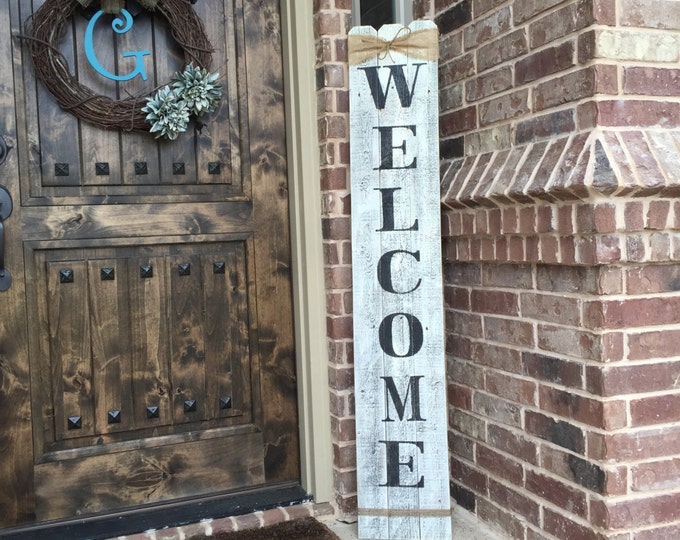 Farmhouse Rustic Wood Welcome Sign, Vertical Wooden Welcome Sign ...