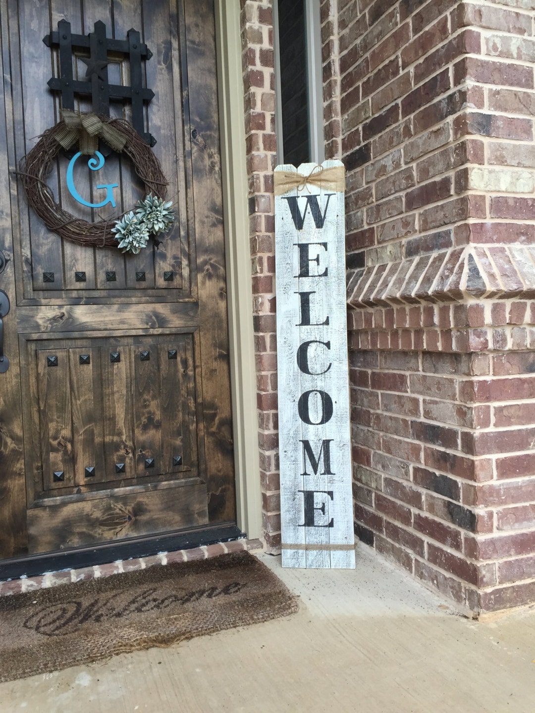 Farmhouse Rustic Wood Welcome Sign, Vertical Wooden Welcome Sign ...