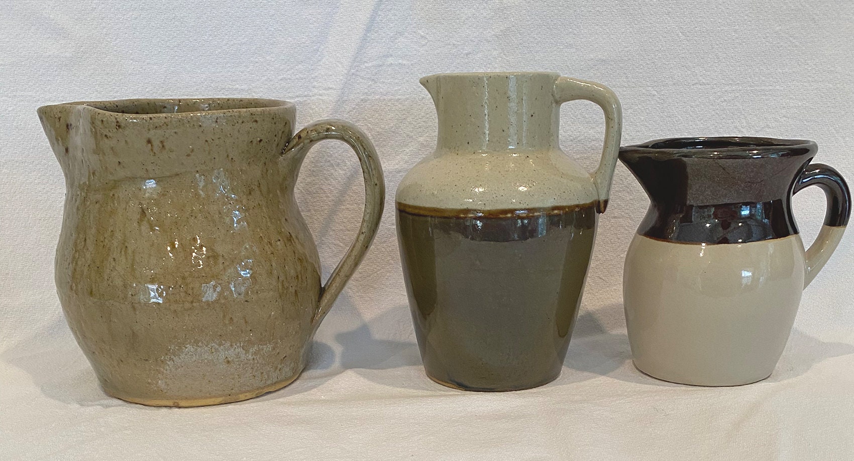 Vintage Set of 3 Ironstone Pottery Pitchers Roseville, Wilford Dean ...