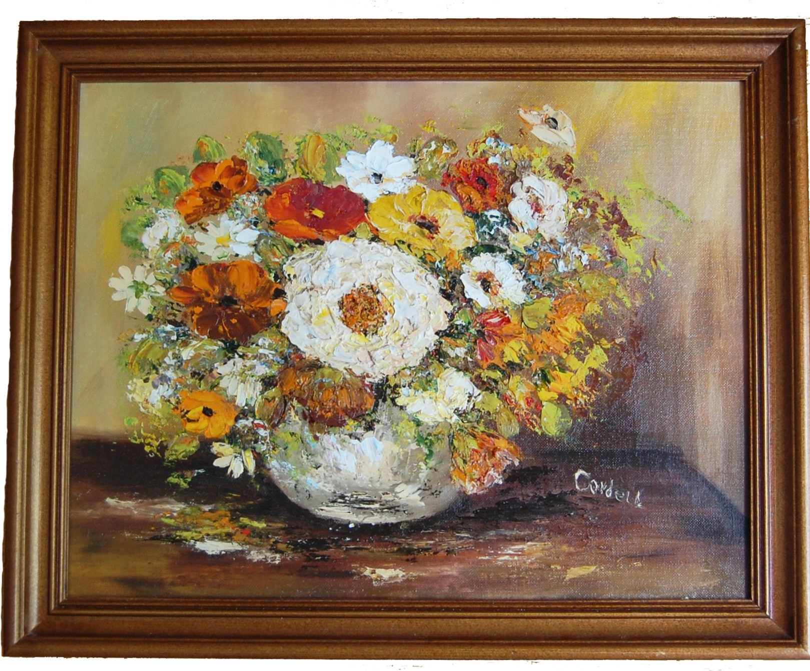 Original 1970s Vintage Still Life Floral Oil Painting - Signed Cordell ...