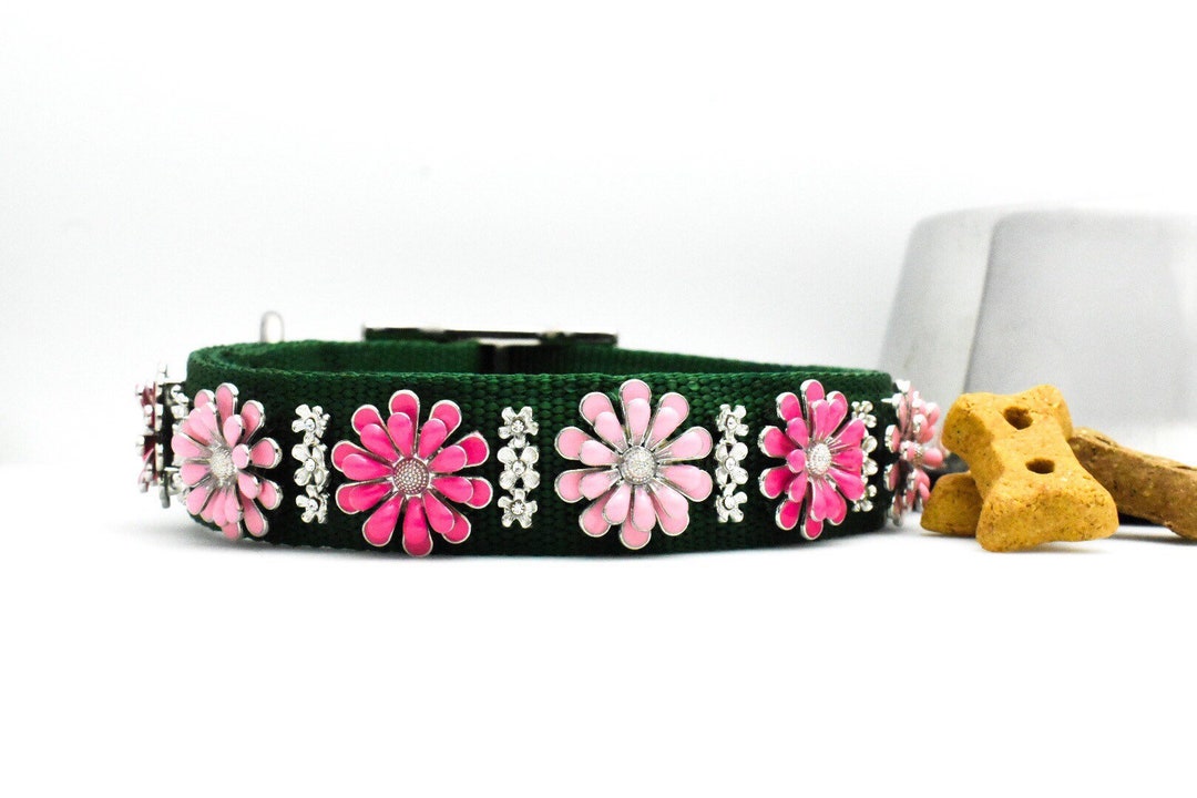Pink Floral Big Dog Collar, Fancy Floral Beaded Dog Collar, Flower Dog ...