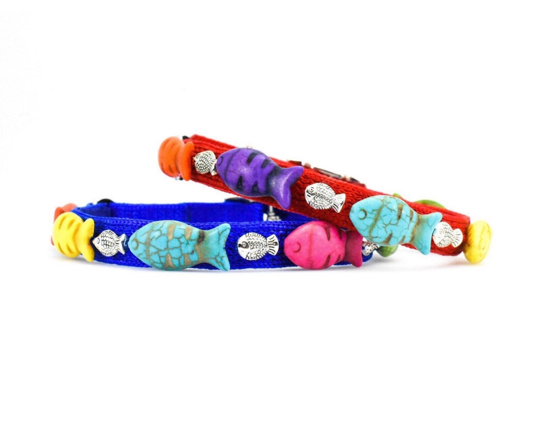 Fish Cat Collar, Beaded Cat Collar, Colorful Cat Collar, Elastic ...