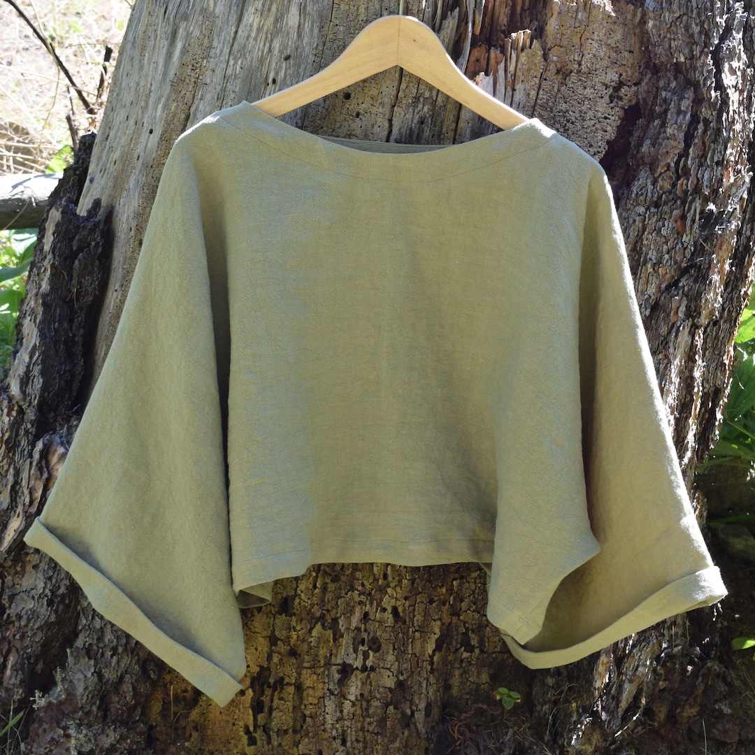 Kelp Linen Boho Dolman Sleeve Crop Top Large - Etsy