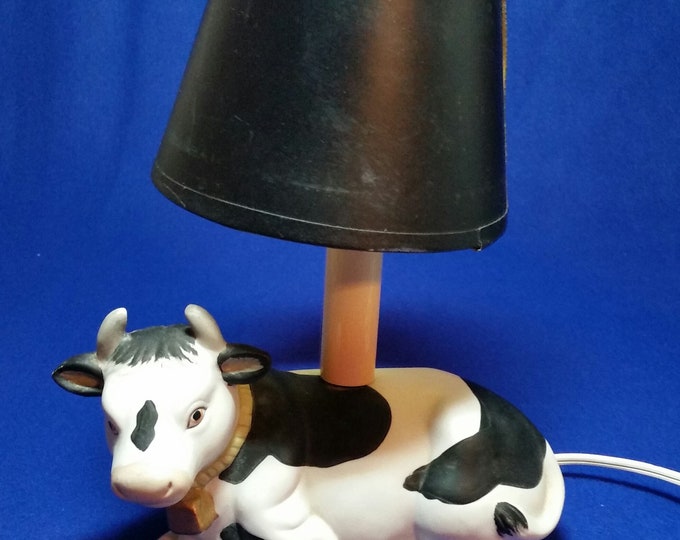 Cow Night Light Lamp/black and White Cow Lamp With Black Lampshade/cow ...