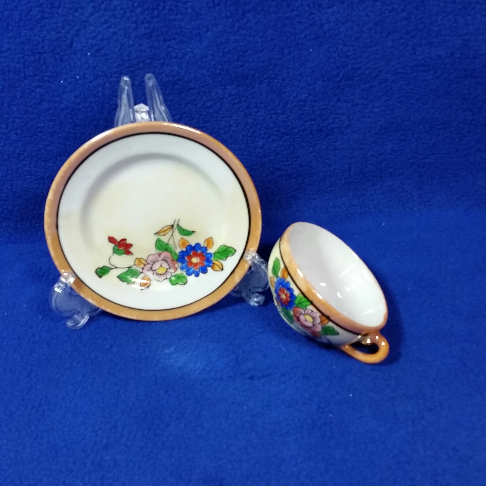 Floral Cream and Tan Lusterware Demitasse Cup & Saucer Set / - Etsy