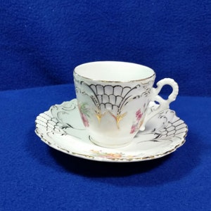 Vintage Floral and Gold Demitasse Cup & Saucer Set / Unmarked Demitasse ...
