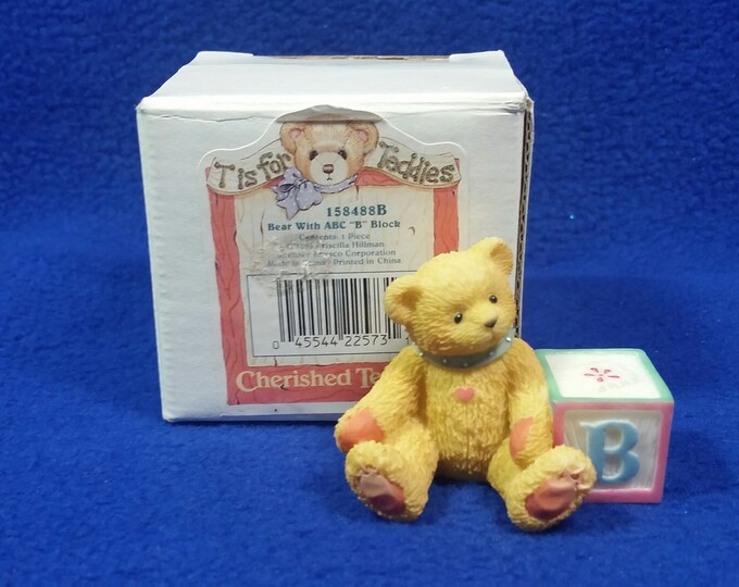 Cherished Teddies Bear With ABC "b" Block Mini Figurine / Enesco ...