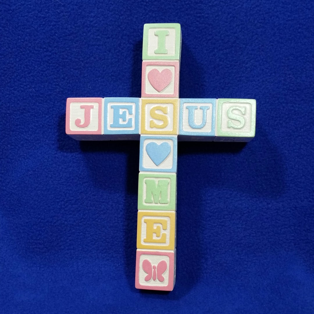 Jesus Loves Me Baby Blocks Hanging Wall Cross / Retro Baby - Etsy