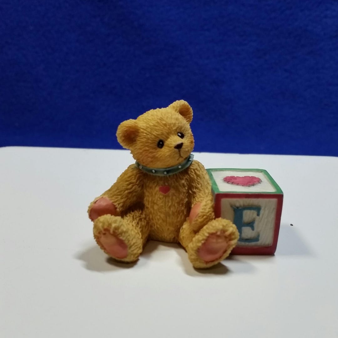 Cherished Teddies Bear With ABC "e" Block Mini Figurine / Enesco ...