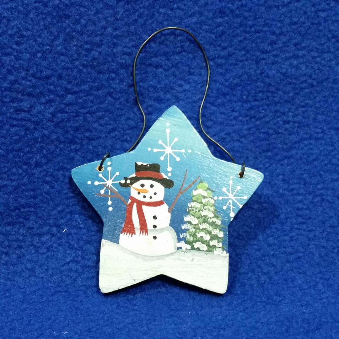 Vintage Snowman Ornament / Vintage Hand Painted Snowman on Wooden Star ...
