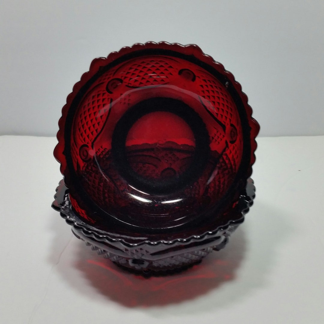 Vintage Avon 1876 Cape Cod Ruby Red Glass Fruit or Dessert Bowl Set ...