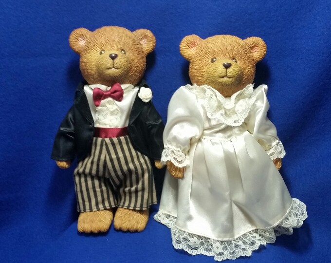 Russ Bride and Groom Jointed Bear Figurines / Russ Bride and Groom Resin Bears / Russ Teddy Town ...