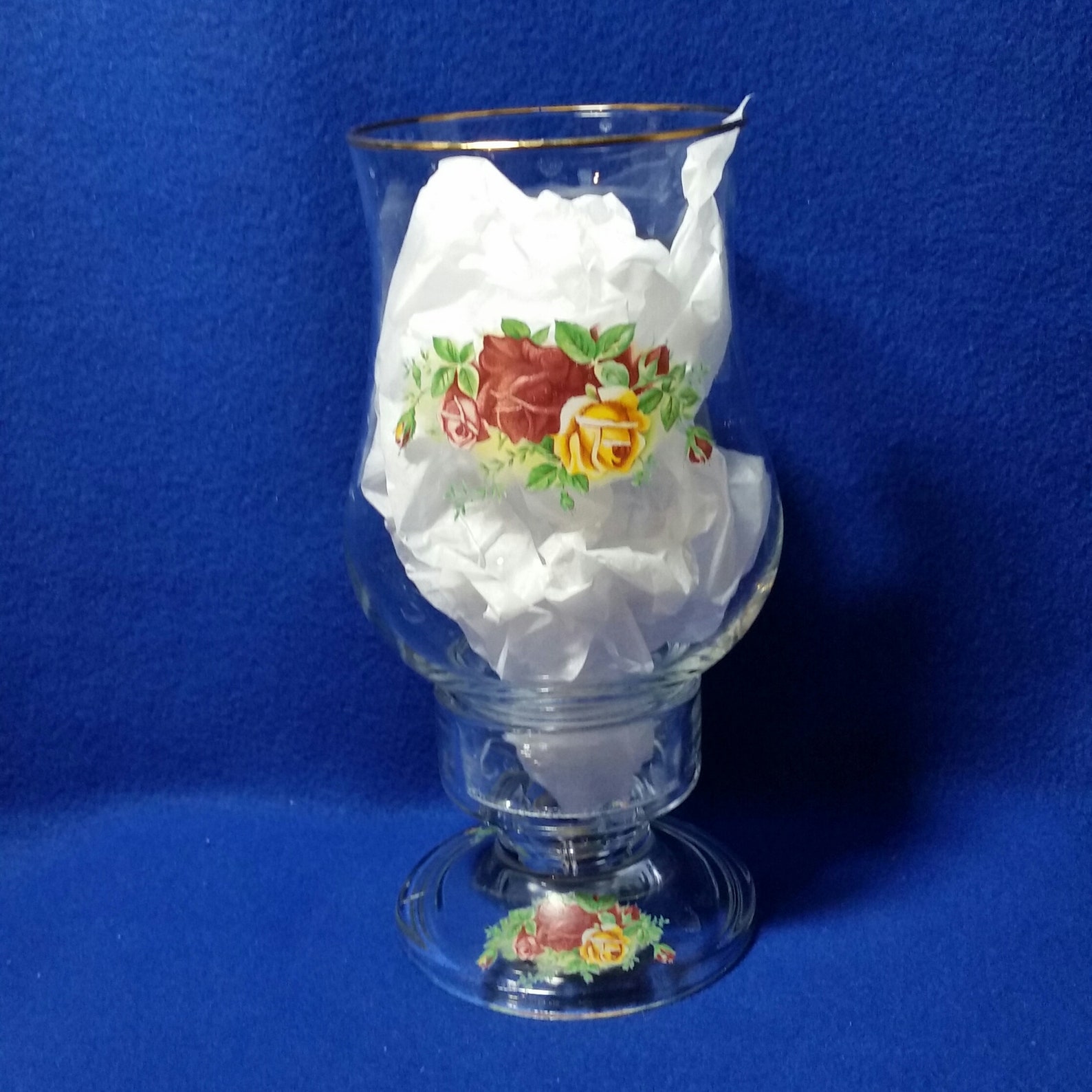 Hurricane Candle Holder With Roses / Rose Hurricane Candle Holder / 2 ...