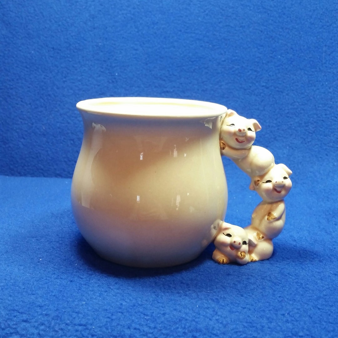 Vintage Enesco Mug With Figural Stacked Pig Handle / 1980's / 3D Pig ...