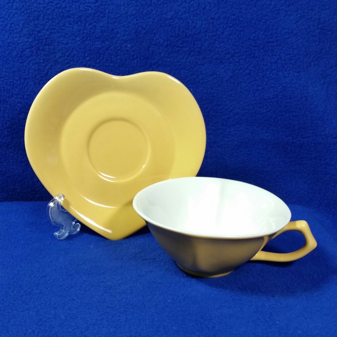 Vintage Mary Kay Yellow Heart Shaped Tea Cup and Saucer Set / 1980"s ...