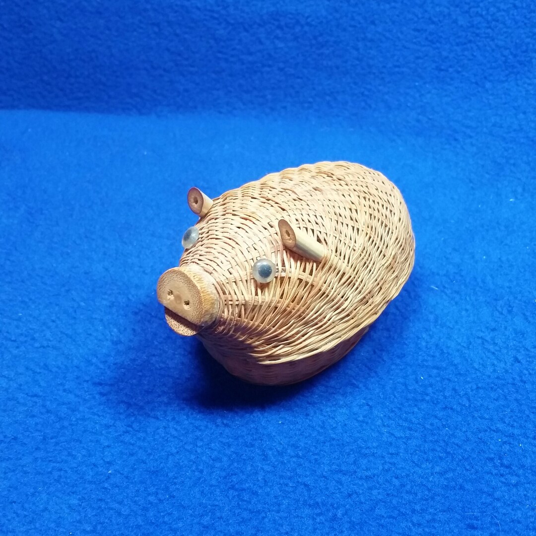Vintage Wicker Pig Basket / Rattan Pig Basket / Boho Wicker Decor / Pig ...