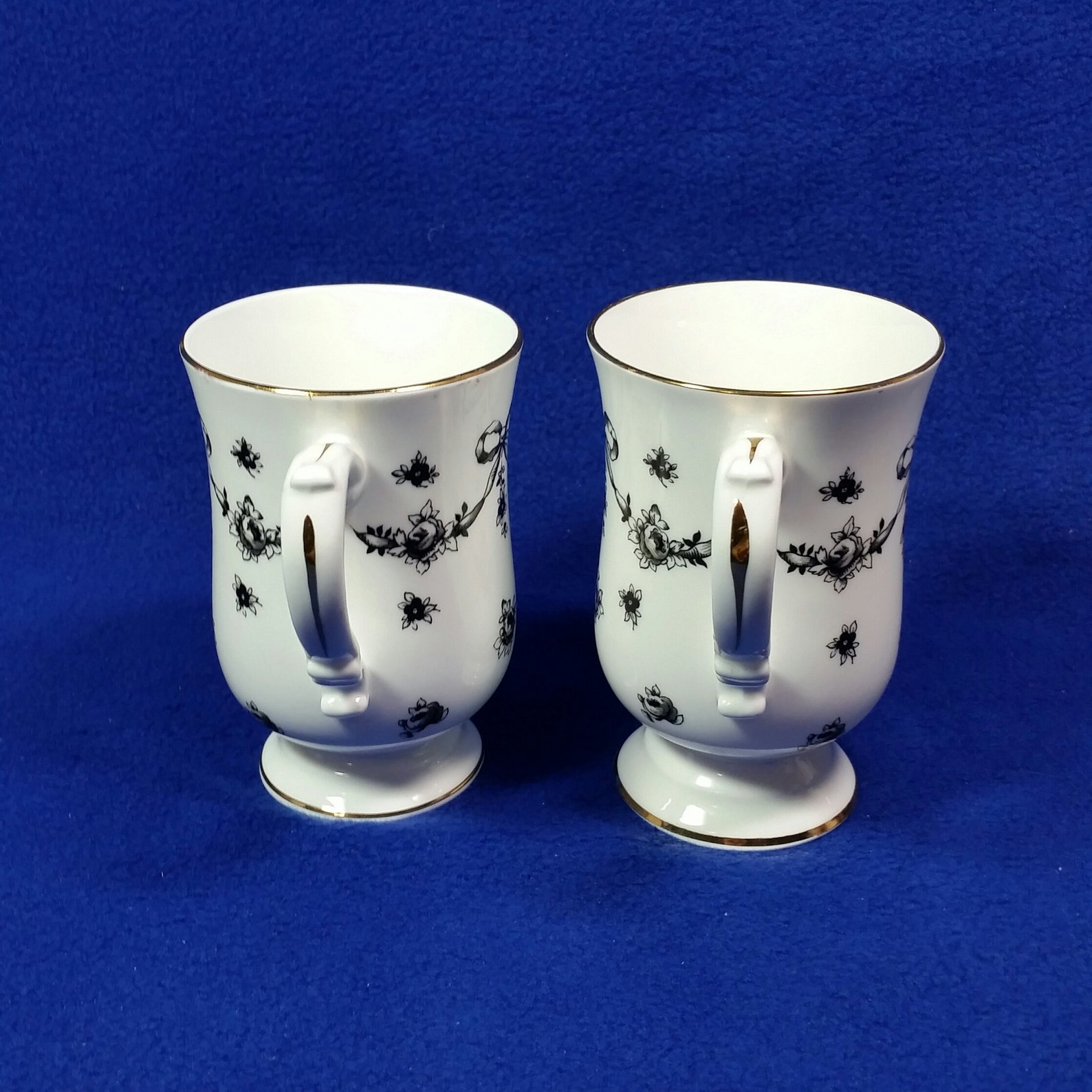 Vintage Royal Victoria Black Rose Swag & Ribbon Mug Set / - Etsy