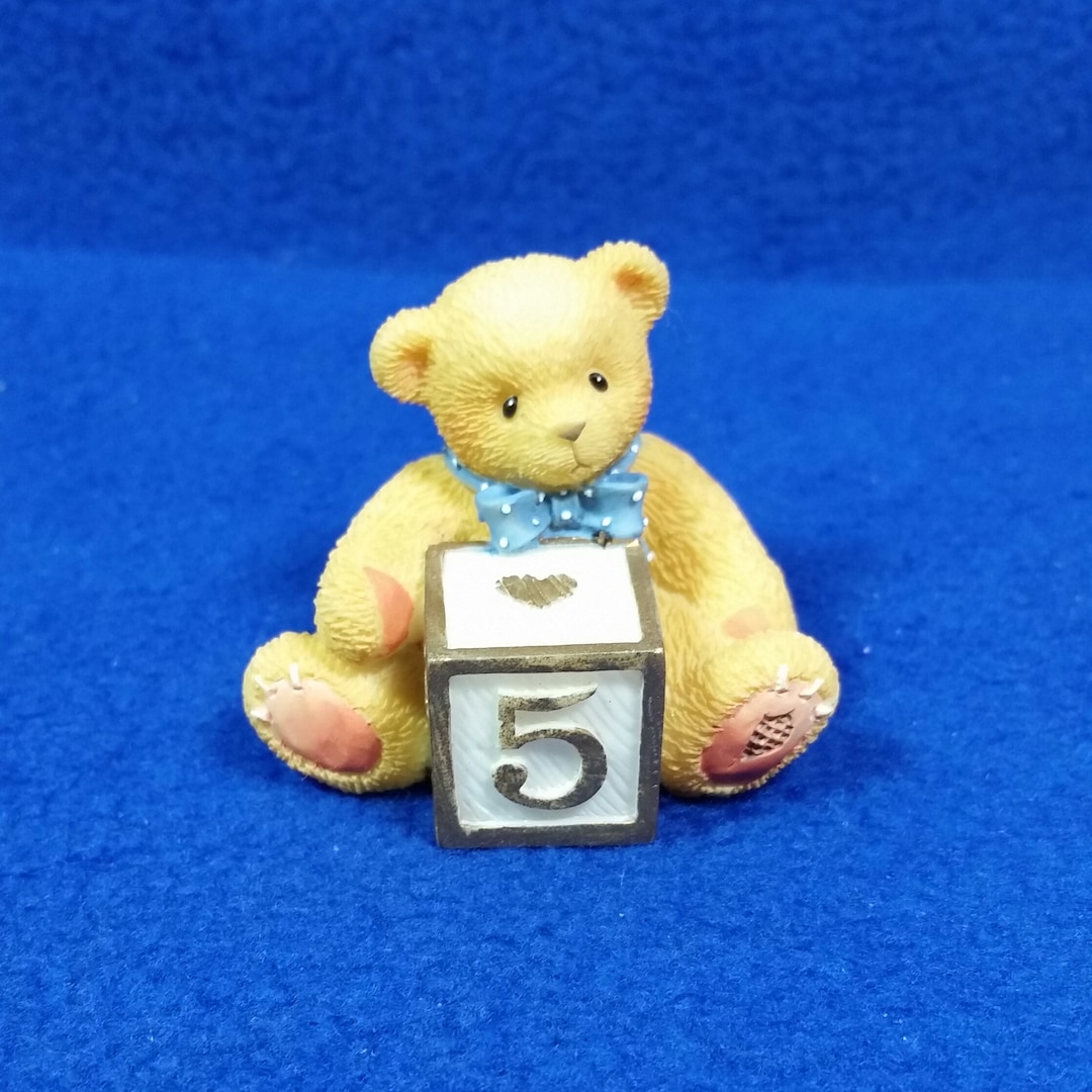 Cherished Teddies Bear With Number "5' Block Mini Figurine / Gold 5 ...